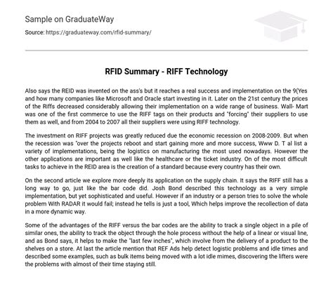⇉rfid Summary Riff Technology Essay Example Graduateway