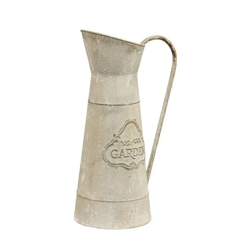 Willow And Silk Rustic 42cm Metal Taupe Garden Jug Planter W Handle