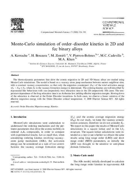 Pdf Monte Carlo Simulation Of Order Disorder Kinetics In 2d And Fcc Binary Alloys