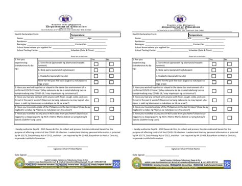 Health Declaration Form Pdf Common Cold Metro Manila