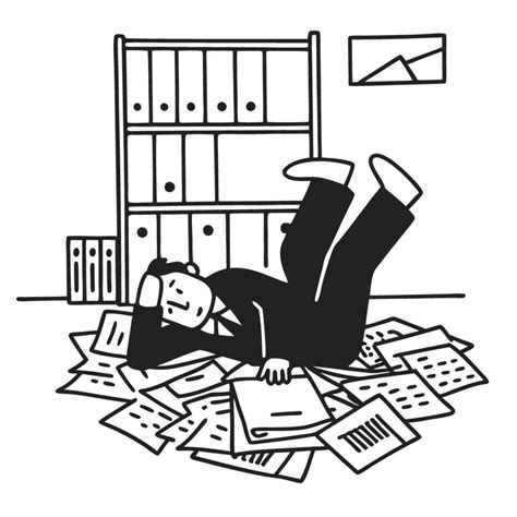 Overwhelmed Office Worker In Paper Chaos Stressful Workplace Document