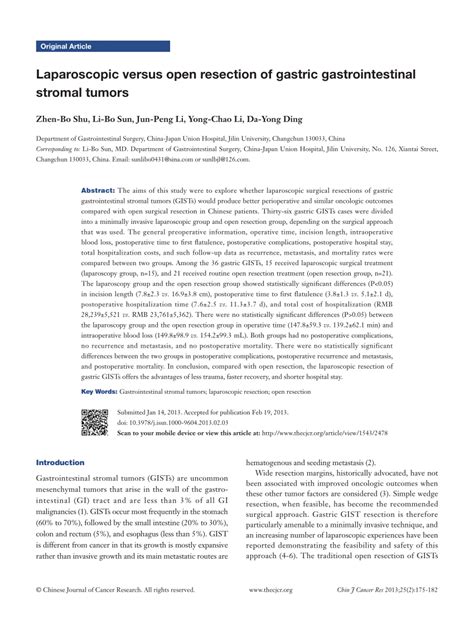 Pdf Laparoscopic Versus Open Resection Of Gastric Gastrointestinal