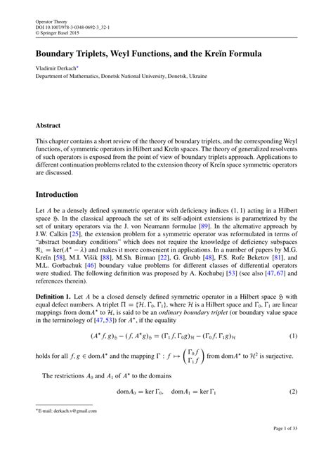 pdf boundary triplets weyl functions and the kreĭn formula