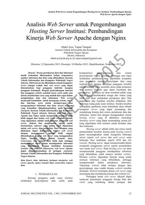 pdf analisis web server untuk pengembangan hosting server institusi pembandingan kinerja web