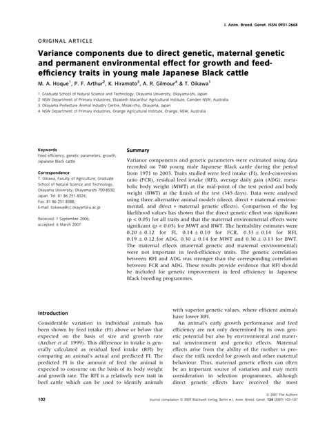 Pdf Variance Components Due To Direct Genetic Maternal Genetic And Permanent Environmental