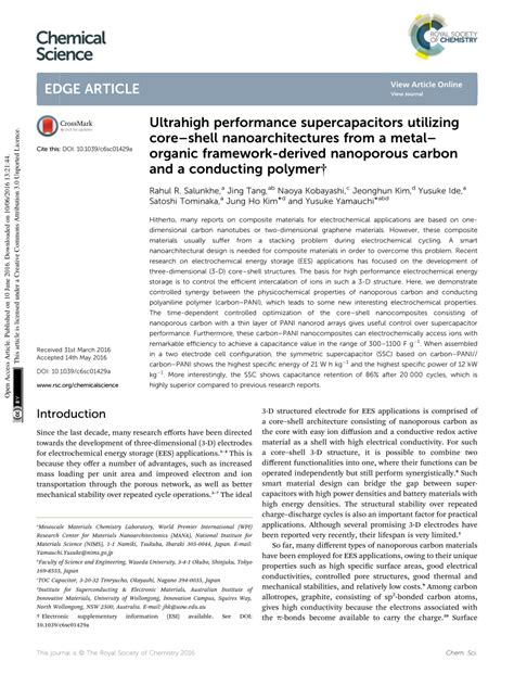 Pdf Ultrahigh Performance Supercapacitors Utilizing Core Shell Nanoarchitectures From A Metal