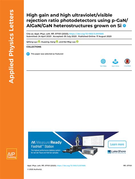 Pdf High Gain And High Ultravioletvisible Rejection Ratio