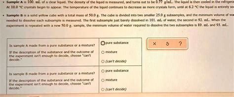 Sample B Is A Solid Yellow Cube With A Total Mass Of 50 0 G The Cube Is Divided Into Two