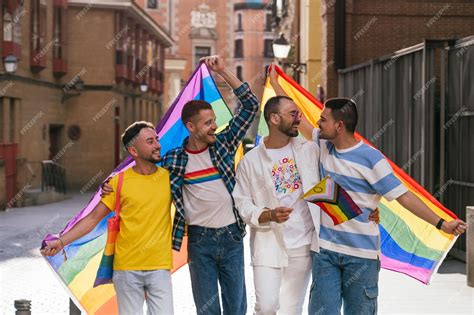 Premium Photo Radiant Friendship Four Gay Men Embracing Pride Love