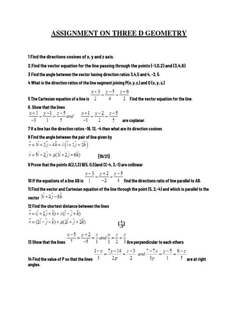 Assignment On Three D Geometry Clss 12 Pdf