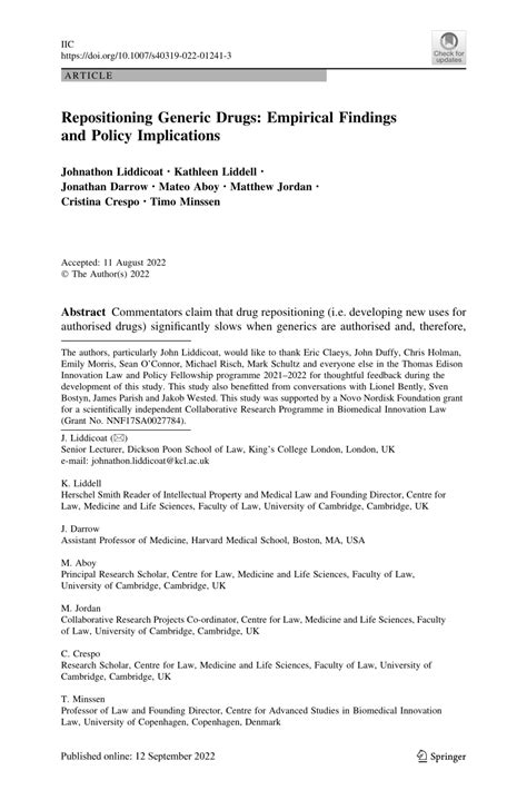 Pdf Repositioning Generic Drugs Empirical Findings And Policy Implications