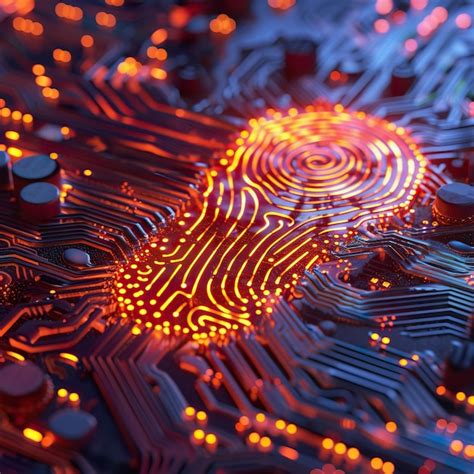Premium Photo Glowing Fingerprint Pattern On A High Tech Circuit Board