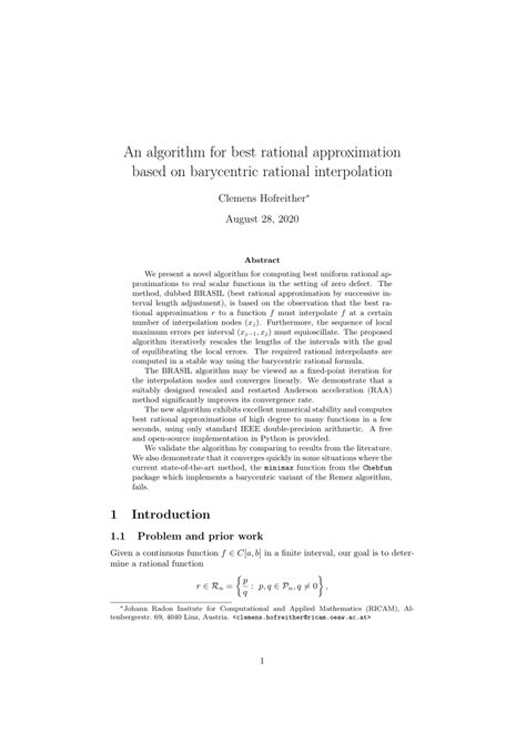Pdf An Algorithm For Best Rational Approximation Based On Barycentric Rational Interpolation