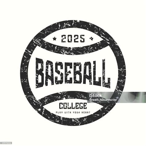 야구 대학 팀 라운드 타이포그래피 엠블럼 와 러프 텍스처 티셔츠를 위한 얇은 라인 스타일 디자인 흰색 배경에 검은색 인쇄 Championship에 대한 스톡 벡터 아트 및