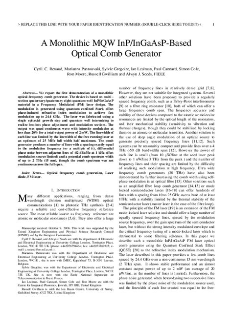 Pdf A Monolithic Mqw Inpingaasp Based Optical Comb Generator