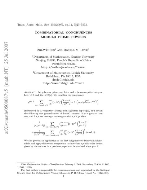 Pdf Combinatorial Congruences Modulo Prime Powers