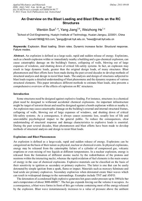 An Overview On The Blast Loading And Blast Effects On The Rc Structures Scientific Net