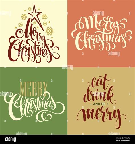 Merry Christmas Lettering Design Set Vector Illustration Stock Vector