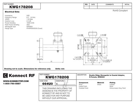 Double Ridge Waveguide To Coaxial Adapter N Female Wrd650 65 18 Ghz