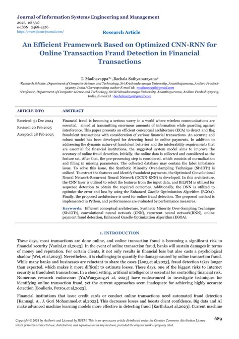 Pdf An Efficient Framework Based On Optimized Cnn Rnn For Online Transaction Fraud Detection