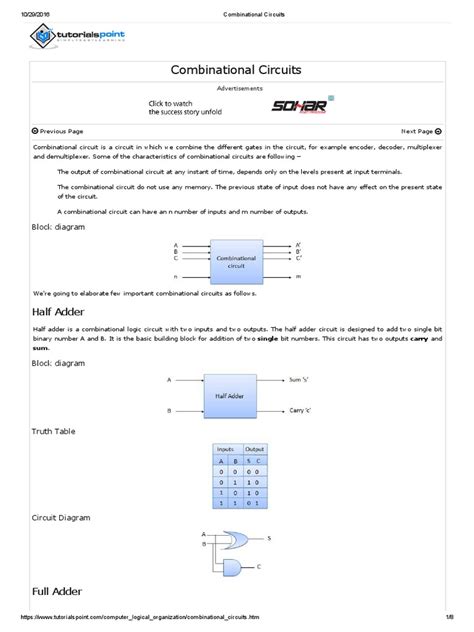 Combinational Circuits Half Adder Pdf Subtraction Electronic