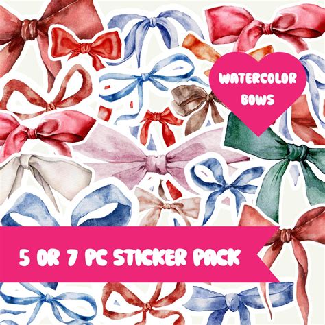 Bows Sticker Pack Watercolor Bows Sticker Pack Coquette Bows Sticker