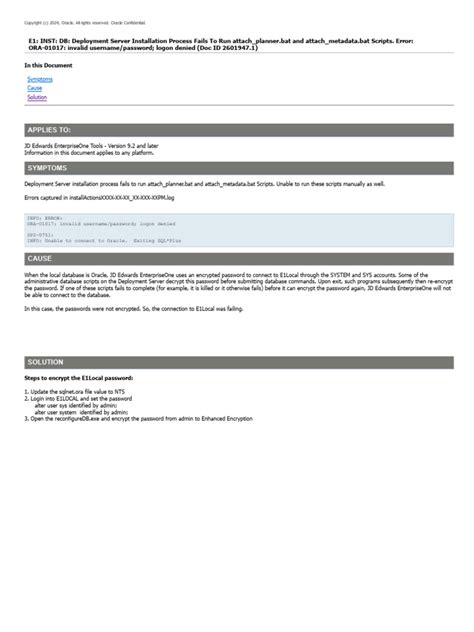 E1 Inst Db Deployment Server Installation Process Fails To Run Attach