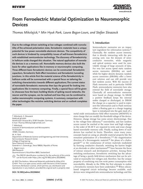 Pdf From Ferroelectric Material Optimization To Neuromorphic Devices