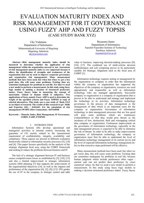 Pdf Evaluation Maturity Index And Risk Management For It Governance Using Fuzzy Ahp And Fuzzy