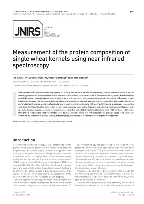 Pdf Measurement Of The Protein Composition Of Single Wheat Kernels