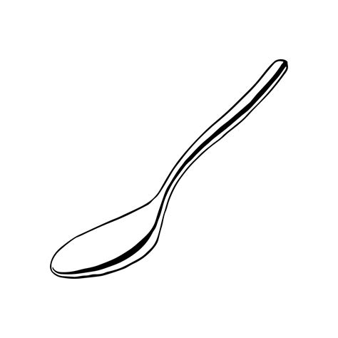 Vector Spoon Black And White Graphic Illustration Hand Drawn Sketch In