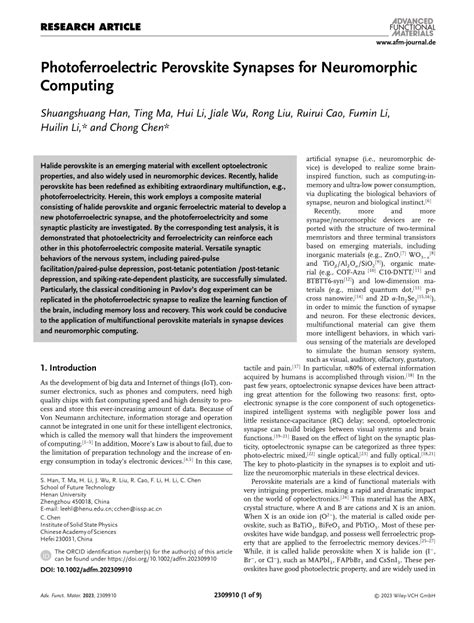 Photoferroelectric Perovskite Synapses For Neuromorphic Computing Request Pdf