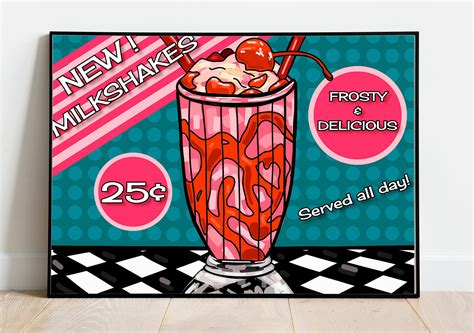 Classic 1950s Diner Poster Diner Milkshake Milkshake Art Food Art