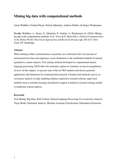 Pdf Mining Big Data With Computational Methods