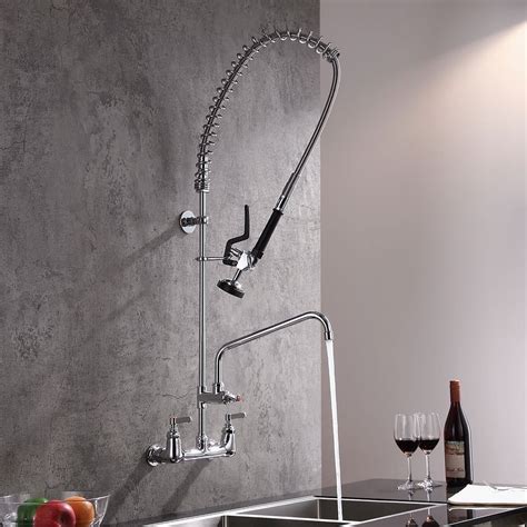 High Arc Pull Down Wall Mounted Kitchen Sink Faucet In Polished Chrome