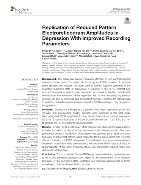 Pdf Replication Of Reduced Pattern Electroretinogram Amplitudes In Depression With Improved