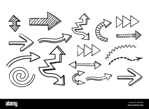 Outline Hand Drawn Arrows Icon Set In Doodle Style Vector Graphics