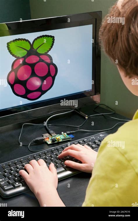 Adolescent à Laide Dun Micro Ordinateur Raspberry Pi Connecté à Un