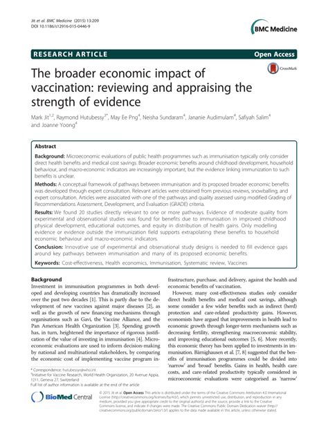Pdf The Broader Economic Impact Of Vaccination Reviewing And