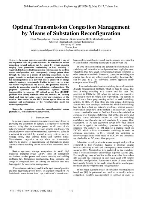 Pdf Optimal Transmission Congestion Management By Means Of Substation Reconfiguration