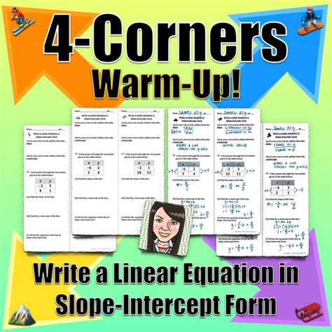 4 Corners Activity Write Slope Intercept Form Linear Equations Given