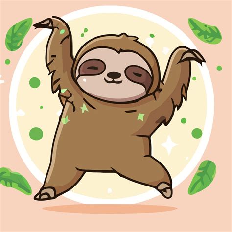 Cute Chibi Sloth Kawaii Illustration Lazy Sloth Sleepy Graphic Vector