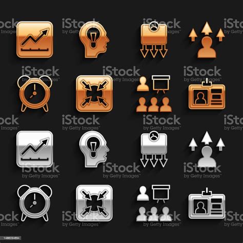 목표 프런트 엔드 개발 식별 배지 교육 프레젠테이션 알람 시계 체중 감량 재무 성장 증가 및 램프 전구 아이콘이 있는 인간을