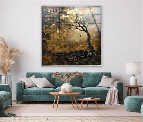Faded Forest Golden Abstract Art Elegant Glass Wall Art Myphotostation