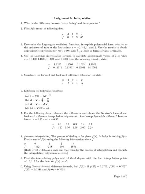 Assignment 5 Pdf Interpolation Finite Difference
