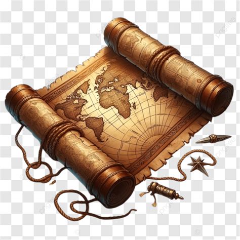 An Ancient Map Scroll With Weathered Parchment And Intricate Details Folder Unique Acient PNG