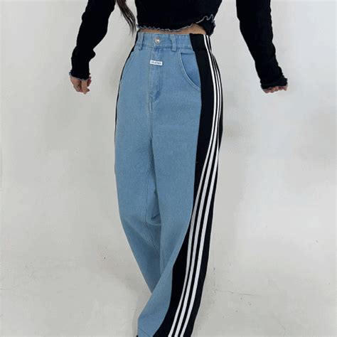 [힙샵단독 패치ver제작 인기재진행] 힙 사이드 믹스 샤틴 패치 배색 데님 롱 와이드 팬츠 에이블리