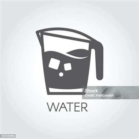 물병의 물 또는 다른 추상 음료와 얼음 조각을 플랫 아이콘요리 단순 상형 검은색에 대한 스톡 벡터 아트 및 기타 이미지 검은