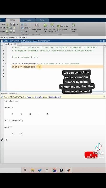 How To Create Vector Using Randperm Command In Matlab Shorts Youtube