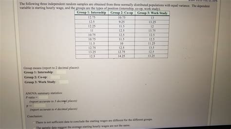 solved the following three independent random samples are